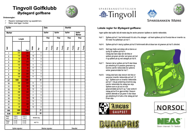 Scorekort – Tingvoll Golfklubb